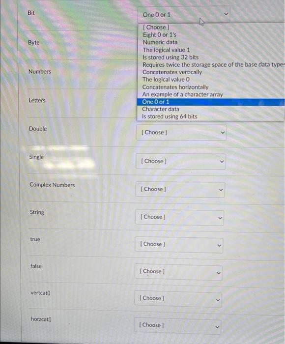 Solved One 0 or 1 Byte Numbers Letters Double Single Complex | Chegg.com