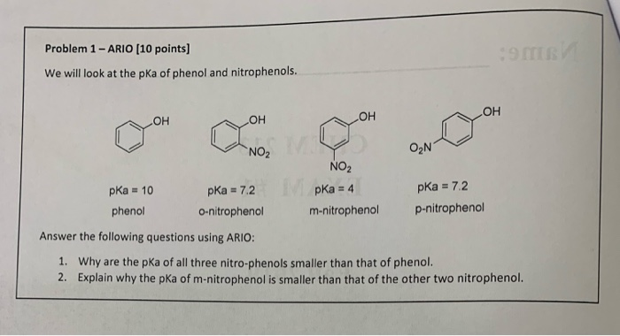 Solved Problem 1 - ARIO (10 points) We will look at the pka | Chegg.com