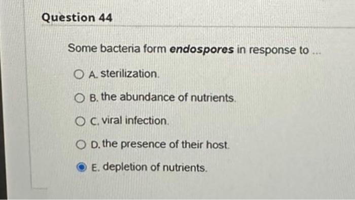 Solved Some bacteria form endospores in response to ... A. | Chegg.com