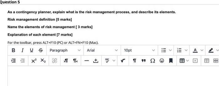 Solved As a contingency planner, explain what is the risk | Chegg.com
