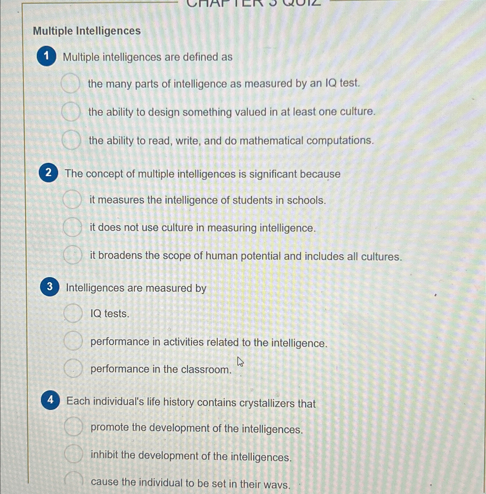 Solved Multiple IntelligencesMultiple intelligences are | Chegg.com