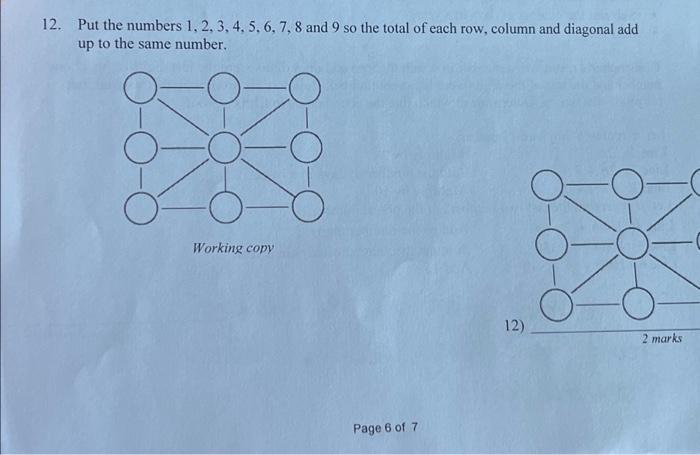 Solved 12. Put the numbers 1, 2, 3, 4, 5, 6, 7, 8 and 9 so | Chegg.com
