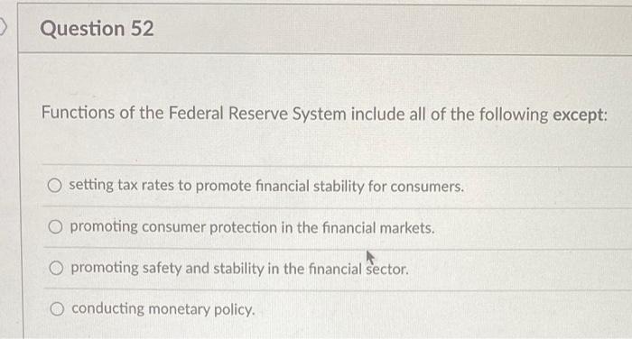 Solved > Question 52 Functions of the Federal Reserve System | Chegg.com