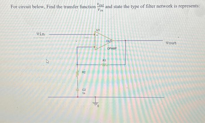 Solved For circuit below, Find the transfer function Vin | Chegg.com