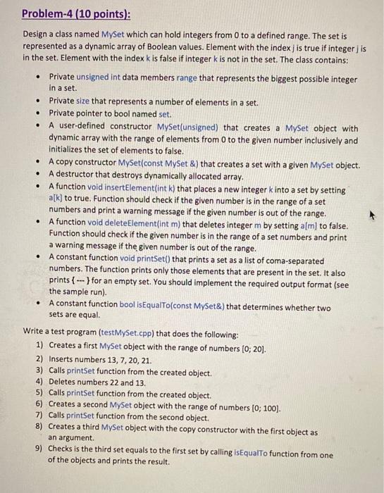 Solved Problem 4 10 Points Design A Class Named Myset