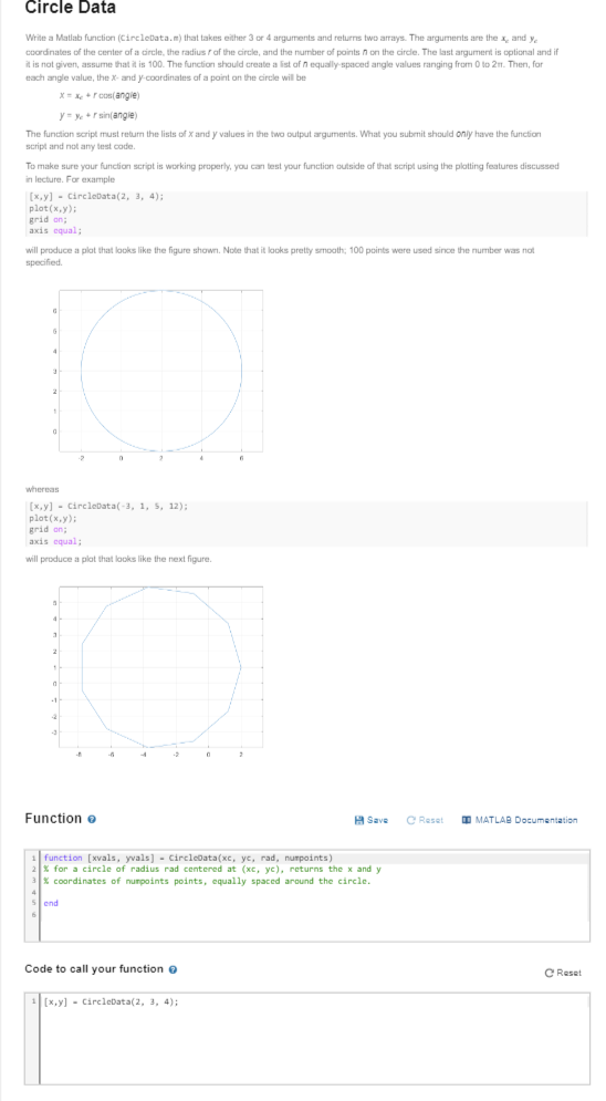 Circle DataWrile a Matlab function (CircleData.m) | Chegg.com