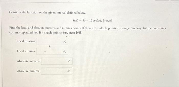 Solved Consider the function on the given interval defined | Chegg.com
