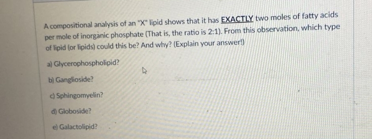 Solved A compositional analysis of an "X" ﻿lipid shows that | Chegg.com