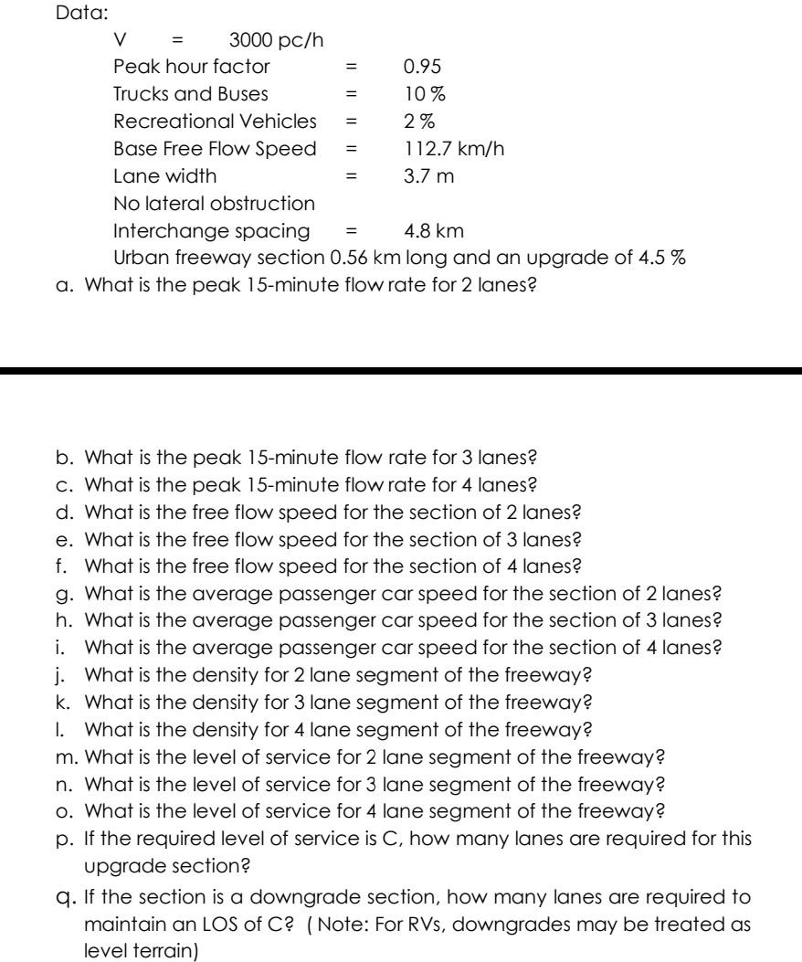 Solved = Data: Base free flow speed for the urban freeway | Chegg.com