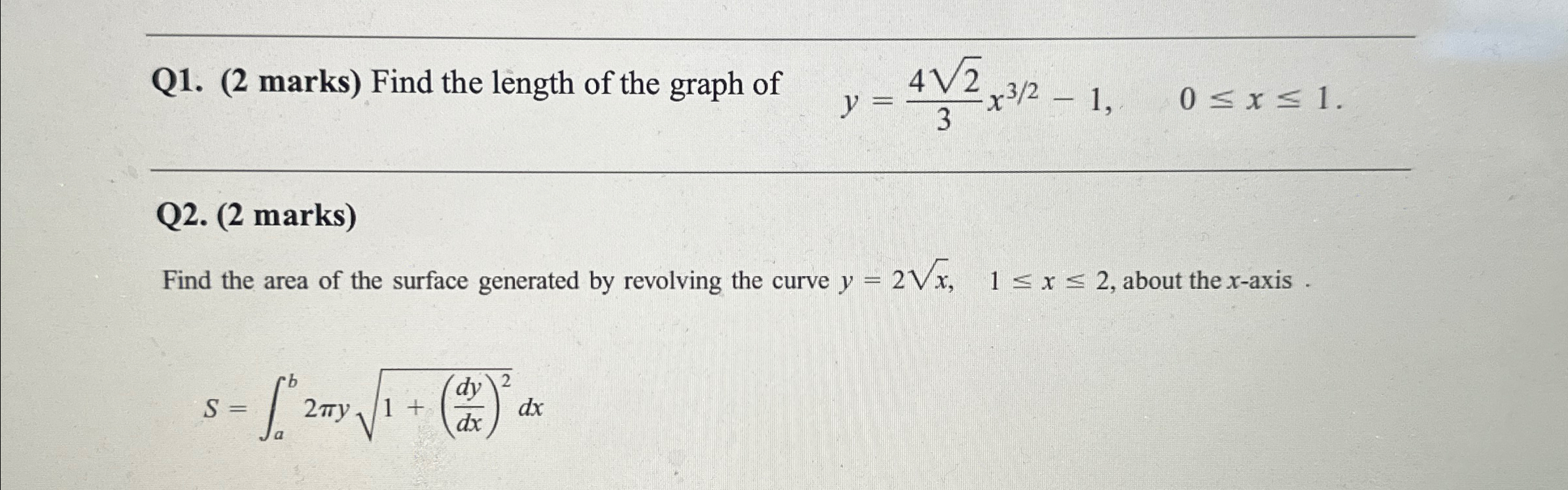 Solved Q1. (2 ﻿marks) ﻿Find the length of the graph of | Chegg.com