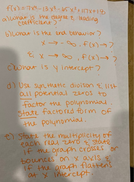 Solved f(x) = 7x4 - 13 x3-65X?+ 117X+18 as what is the | Chegg.com
