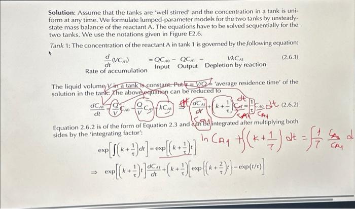 Solved Example 2.6: Two CSTRs in Series - First-Order | Chegg.com