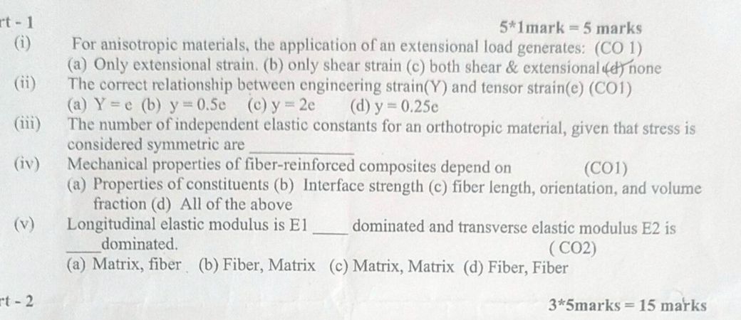 Solved 5*1mark = 5 ﻿marks (i) ﻿For anisotropic materials, | Chegg.com
