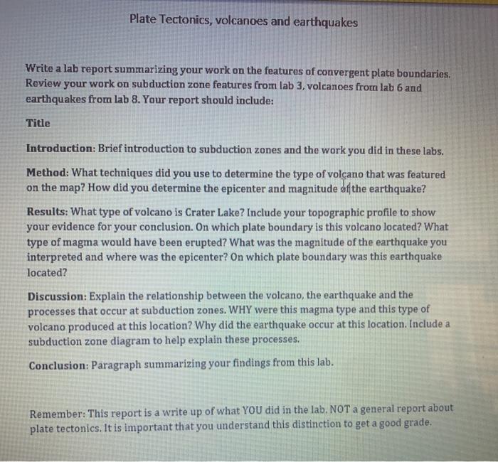 Solved Plate Tectonics, volcanoes and earthquakes Write a | Chegg.com