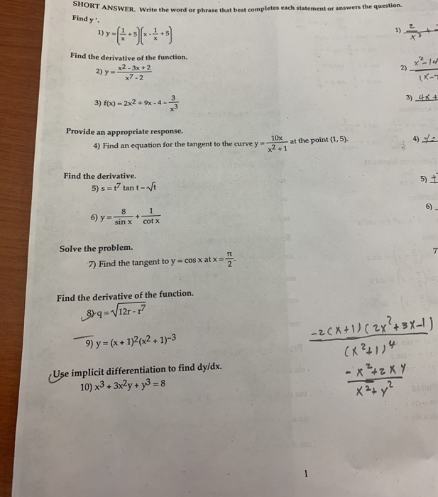 Solved SHORT ANSWER. Write the word or P! Find y'. ANSWER. | Chegg.com Solved SHORT ANSWER. Write the word or P! Find y'. ANSWER. | Chegg.com