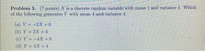 Solved Problem 3. (7 points) X is a discrete random variable | Chegg.com