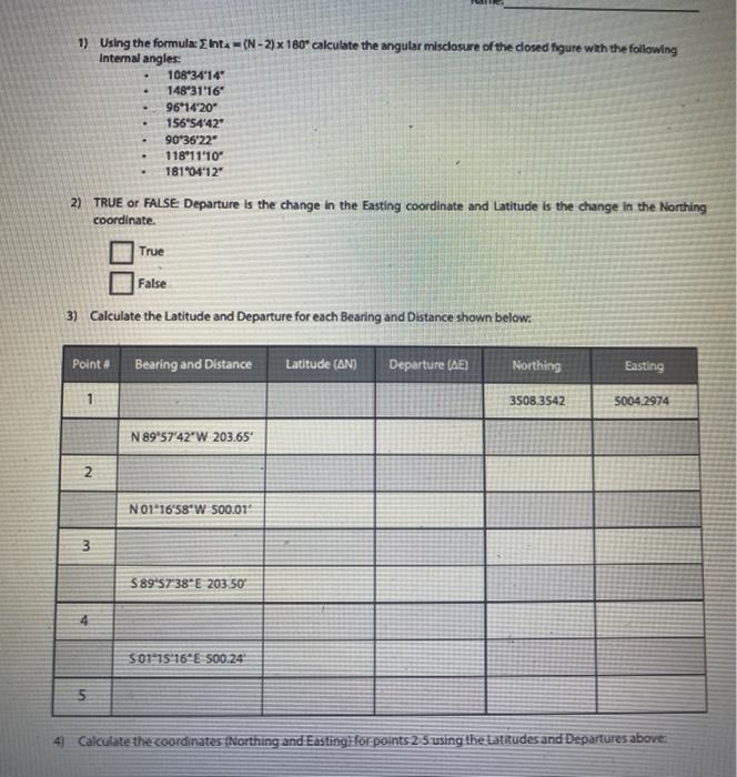 Solved 1) Using the formula: Inta = {N-2) x 180' calculate | Chegg.com