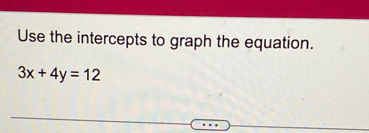 Solved Use the intercepts to graph the equation.3x+4y=12 | Chegg.com