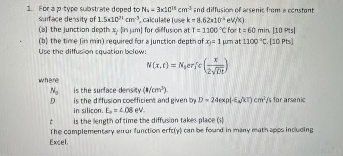 Solved For a p-type substrate doped to NA=3×1016 cm−3 and | Chegg.com