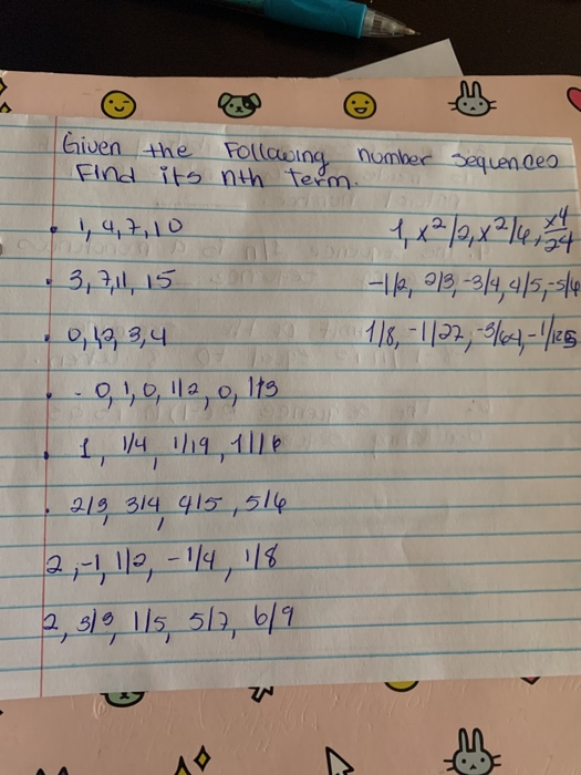 Solved 0 Given the Following number sequences Find its nth | Chegg.com