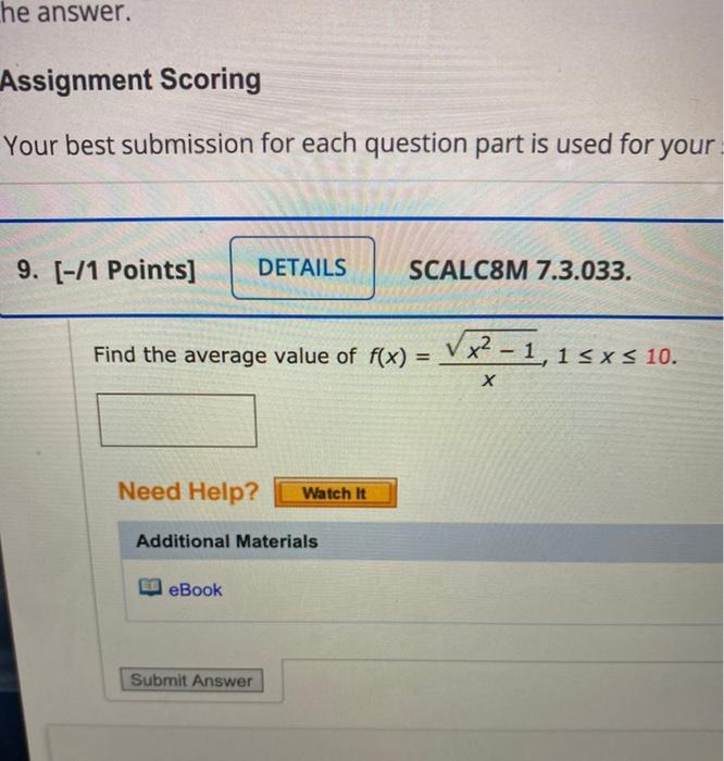 Solved he answer. Assignment Scoring Your best submission | Chegg.com