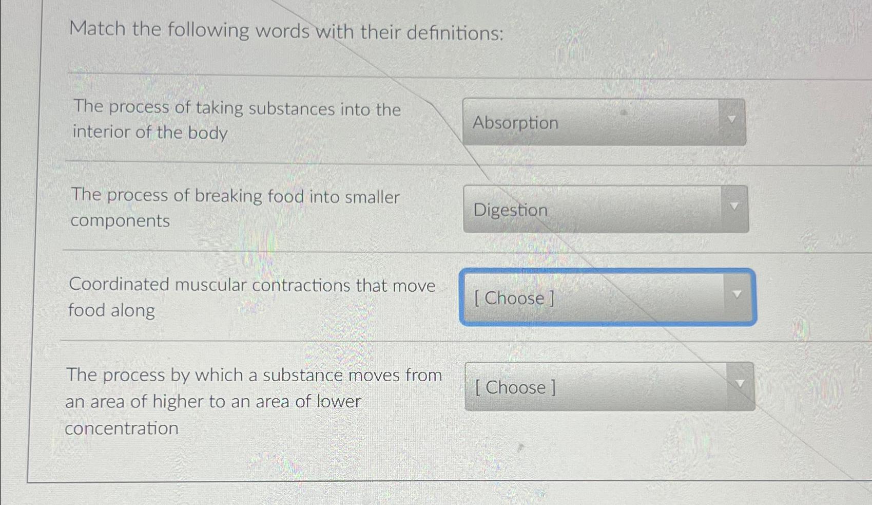 Solved Match the following words with their definitions:The | Chegg.com