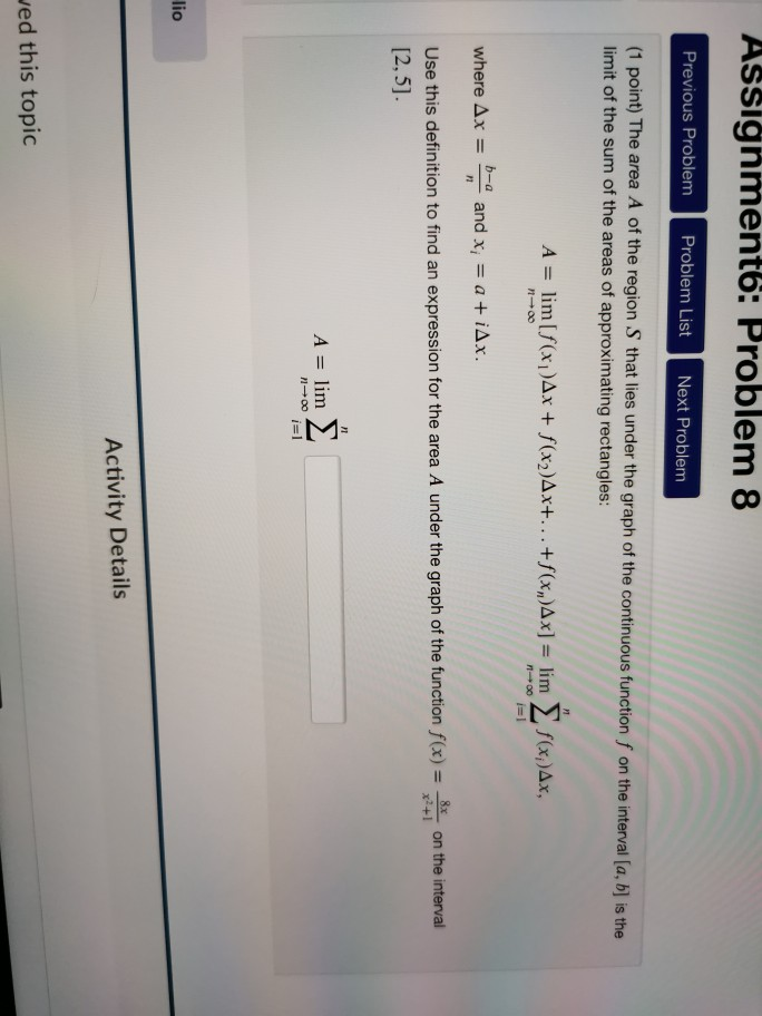 Solved Assignment6 Problem 8 Previous Problem Problem List