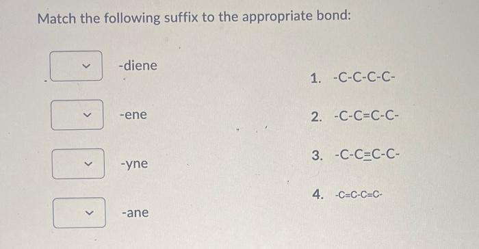 Solved Match the following suffix to the appropriate bond: | Chegg.com