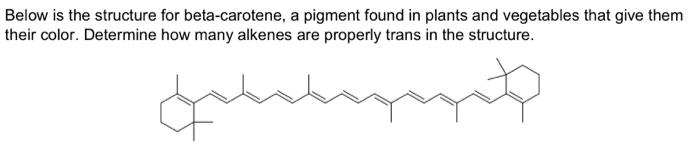 Solved Below is the structure for beta-carotene, a pigment | Chegg.com