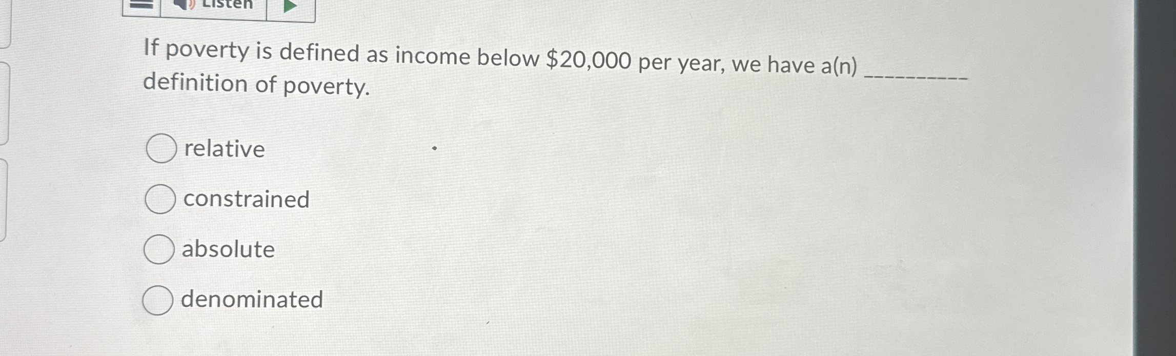 Solved If poverty is defined as income below $20,000 ﻿per | Chegg.com