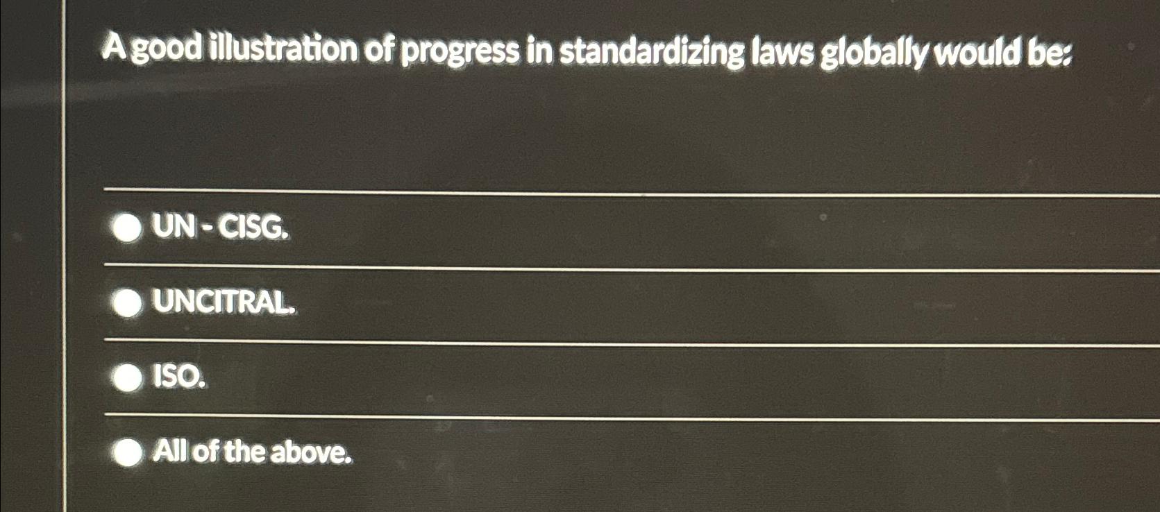 Solved A good illustration of progress in standardizing laws | Chegg.com