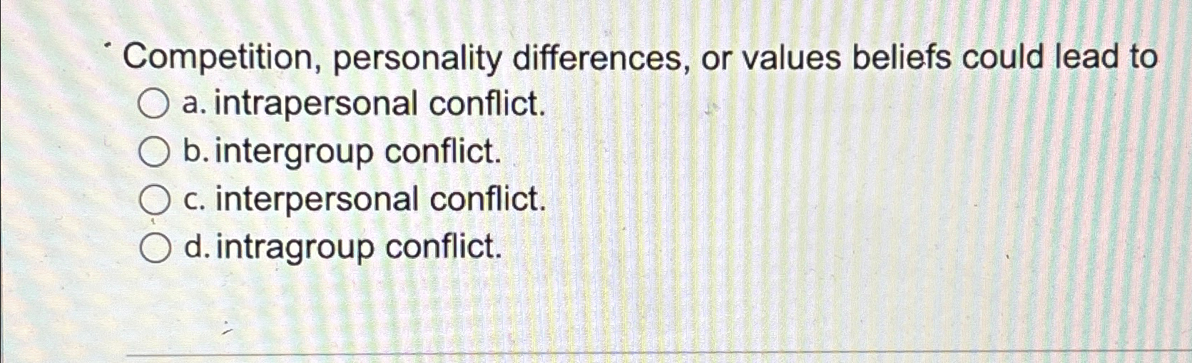 Solved Competition, personality differences, or values | Chegg.com