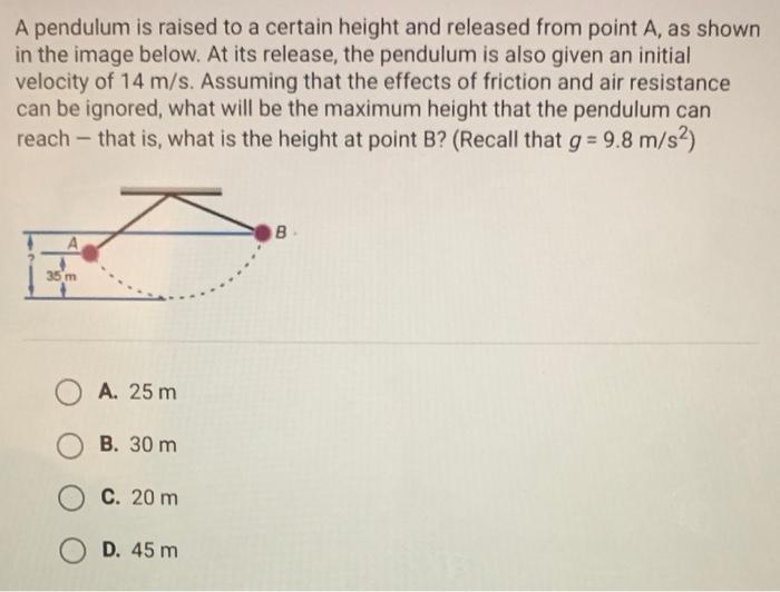 Solved A pendulum is raised to a certain height and released | Chegg.com