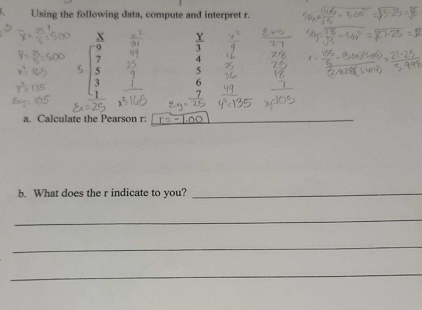 Solved Using the following data, compute and interpret r. b. | Chegg.com