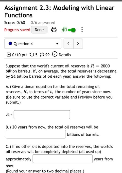 Solved Assignment 2.3: Modeling with Linear Functions Score: | Chegg.com