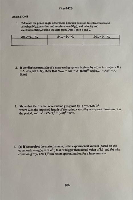 LAB REPORT FORM SIMPLE HARMONIC MOTION: SPRING-MASS | Chegg.com