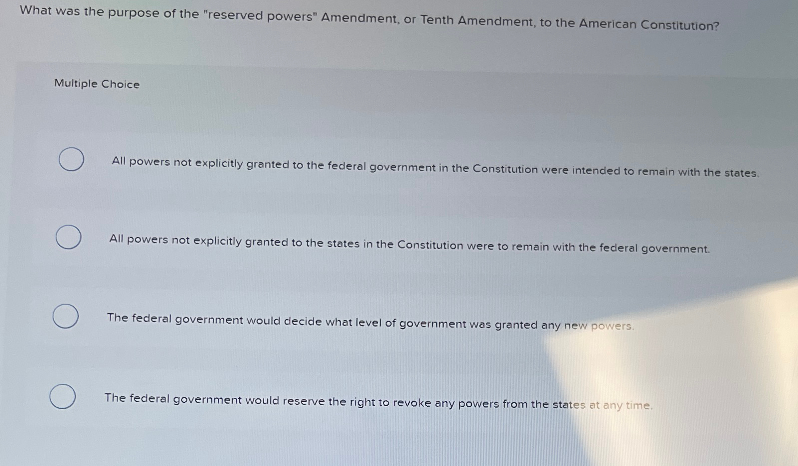 Solved What was the purpose of the "reserved powers" | Chegg.com