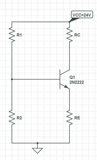 VCC=24V R1 RC Q1 2N2222 R2 RE For the circuit in | Chegg.com