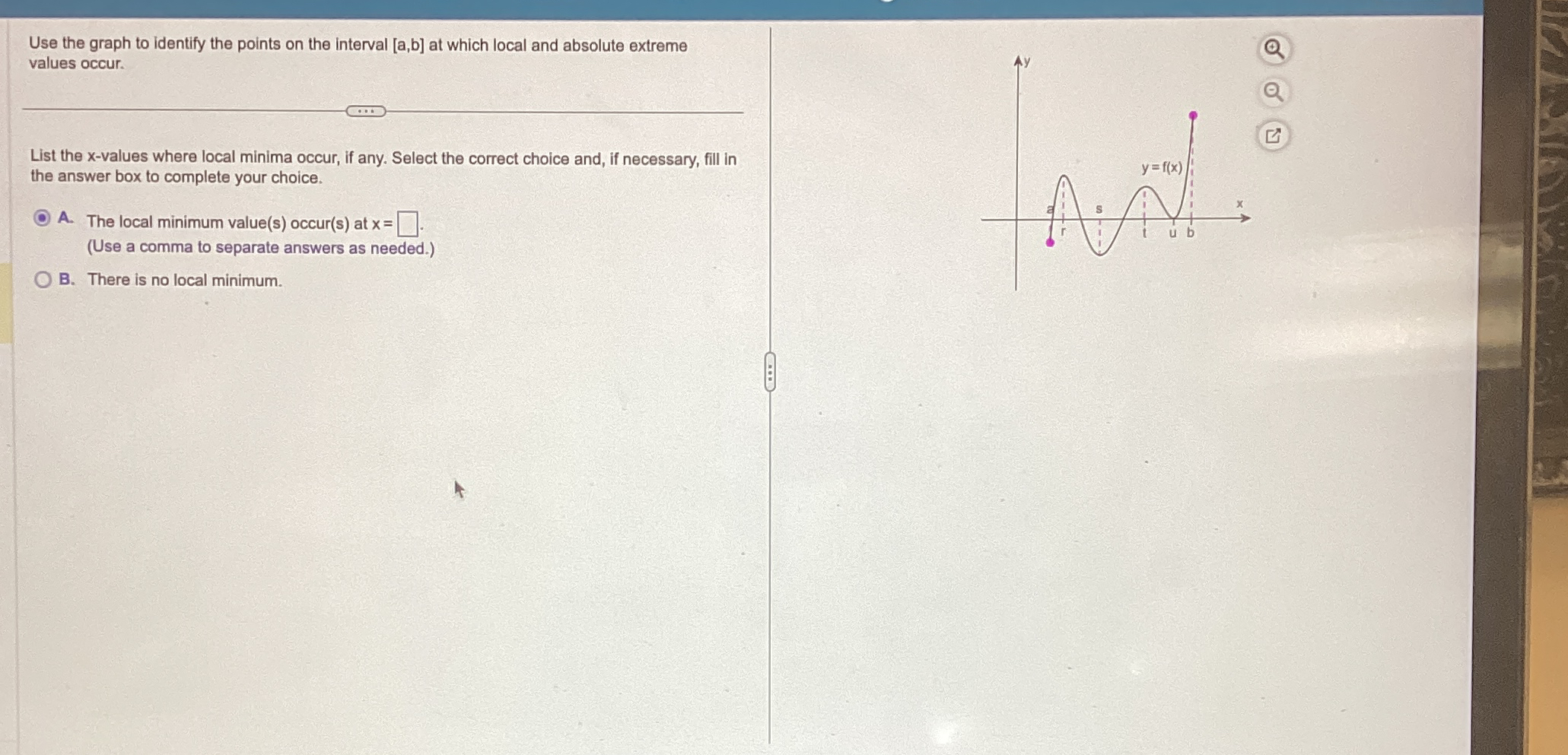 Solved Use the graph to identify the points on the interval | Chegg.com