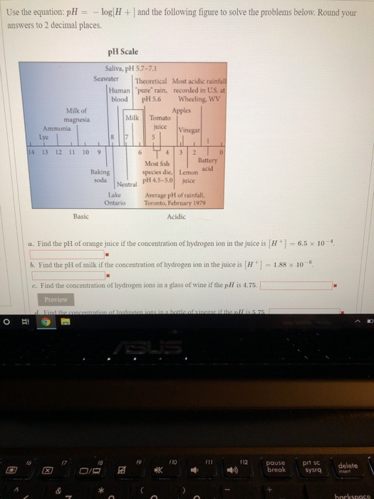 Solved Use the equation: pH = -log[H +) and the following | Chegg.com