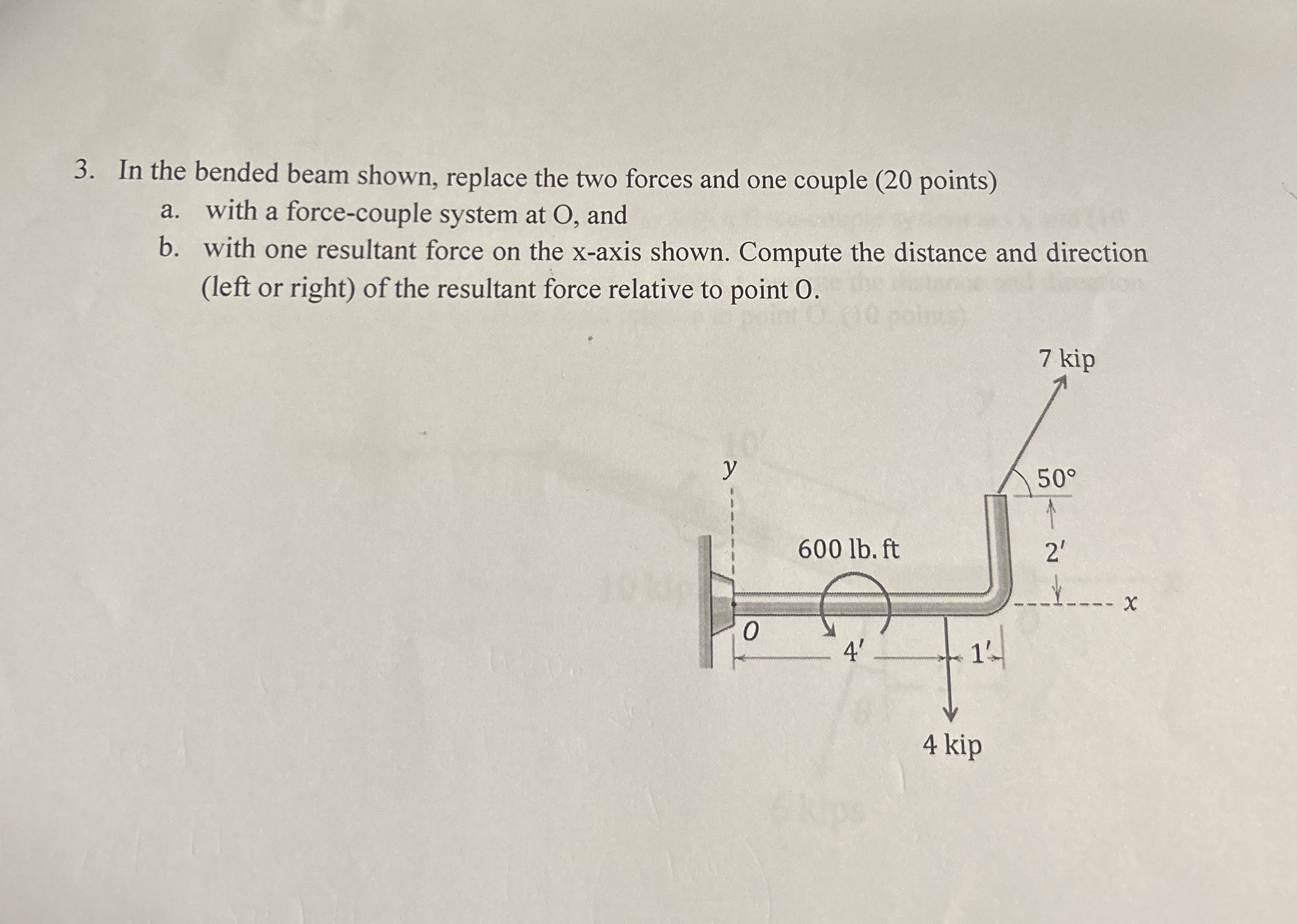 Solved In the bended beam shown, replace the two forces and | Chegg.com