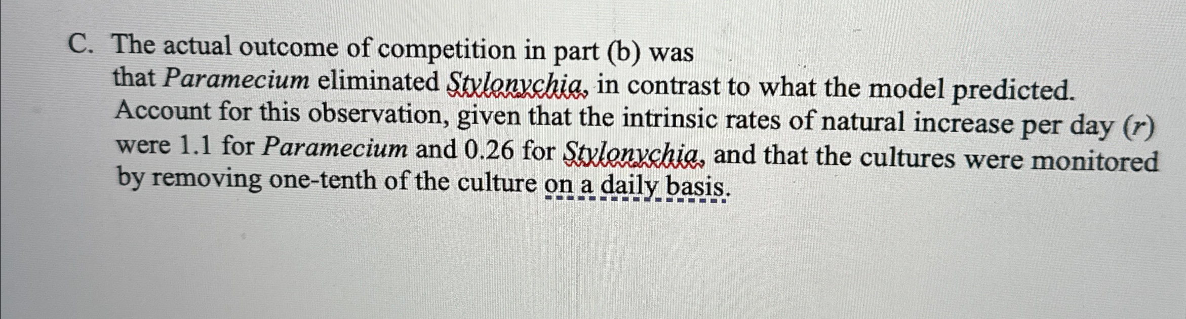 Solved C. ﻿The actual outcome of competition in part (b) | Chegg.com