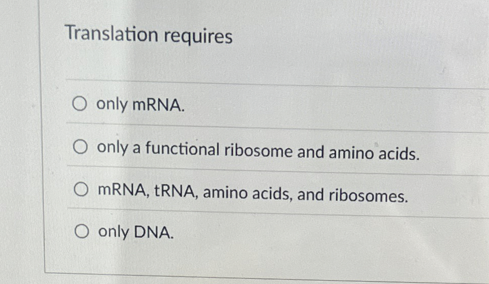 Solved Translation requiresonly mRNA.only a functional | Chegg.com