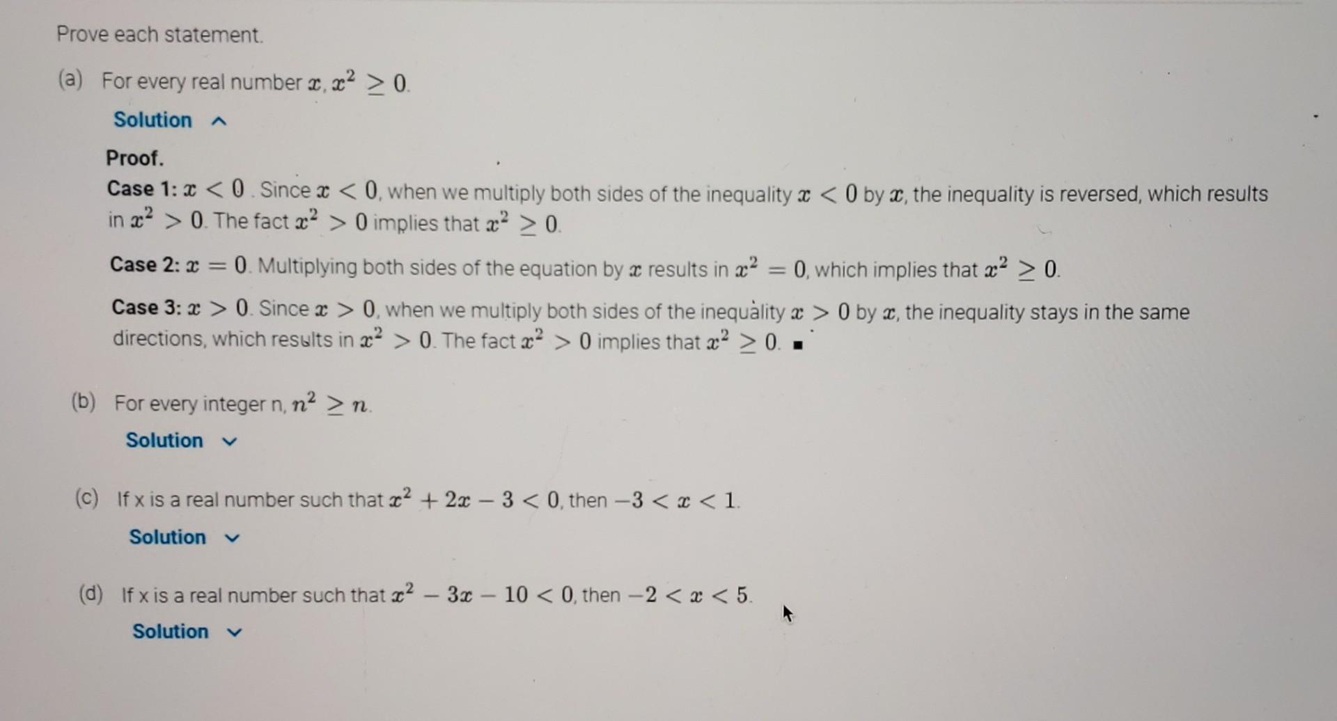 Solved (a) For every real number x,x2≥0. Solution ∧ Proof. | Chegg.com