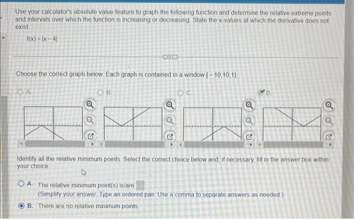 Solved Use your calculator's absolute value feature to graph | Chegg.com
