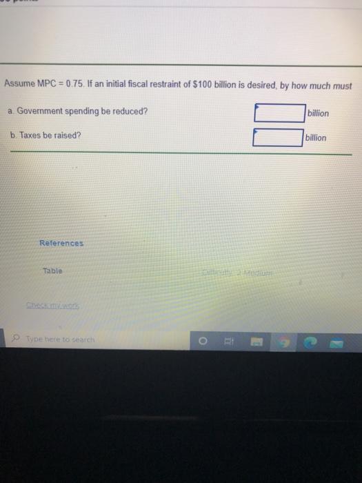Solved Assume MPC = 0.75. If an initial fiscal restraint of | Chegg.com