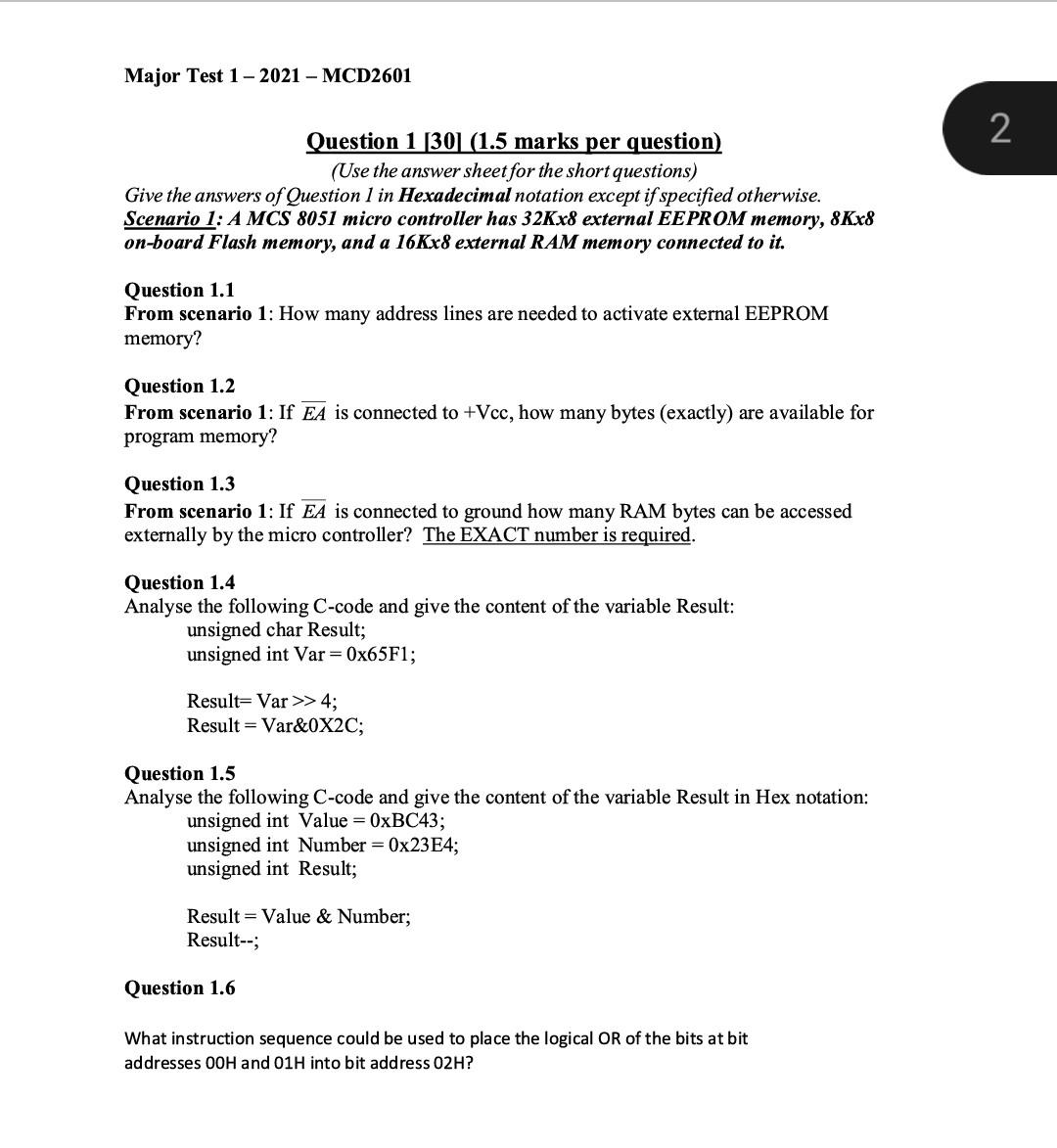 Solved Major Test 1 - 2021 - MCD2601 Question 1[30] (1.5 | Chegg.com