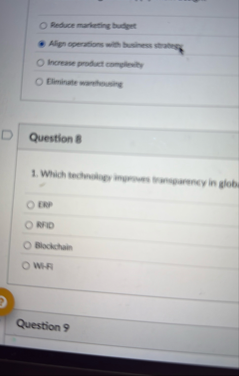 Solved Reduce marketing budgetAfign operations with business | Chegg.com