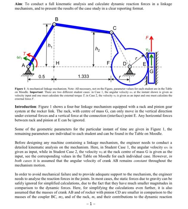 Solved Aim: To conduct a full kinematic analysis and | Chegg.com