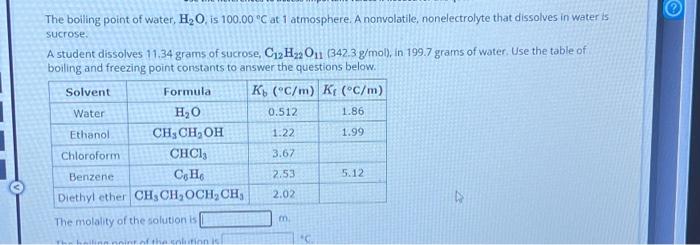 Solved The boiling point of water, H2O, is 100.00∘C at 1 | Chegg.com